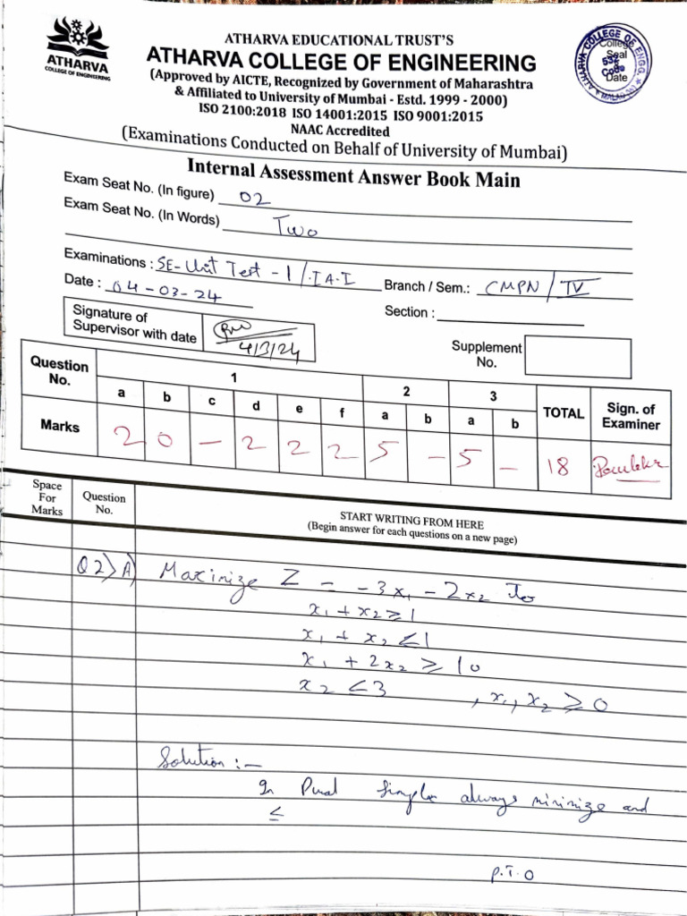 Sample Answer Sheet 2 CMPN Sem IV IA II | PDF