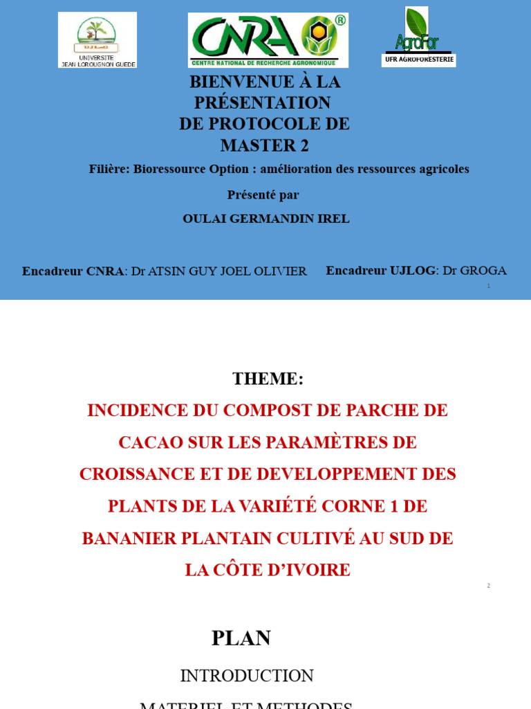 Protocole de Master 2 | PDF | Banane | Fertilité des sols