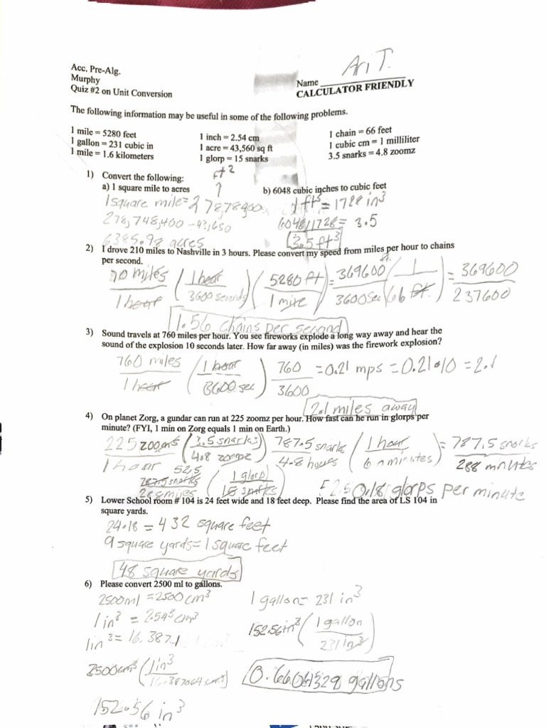 Conversions Quiz 2 | PDF