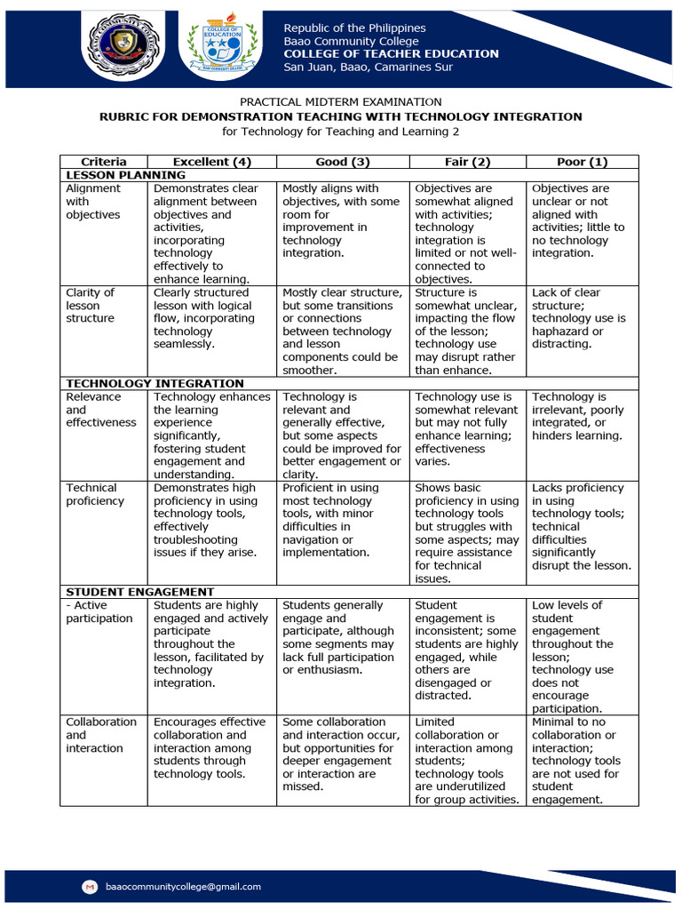 Midterm-Rubrics-for-Demo-TTL2 | PDF | Rubric (Academic) | Learning