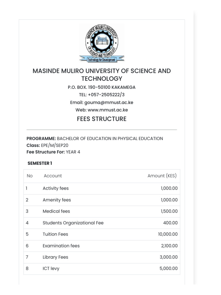 MMUST Fee Structure for Education Program | PDF