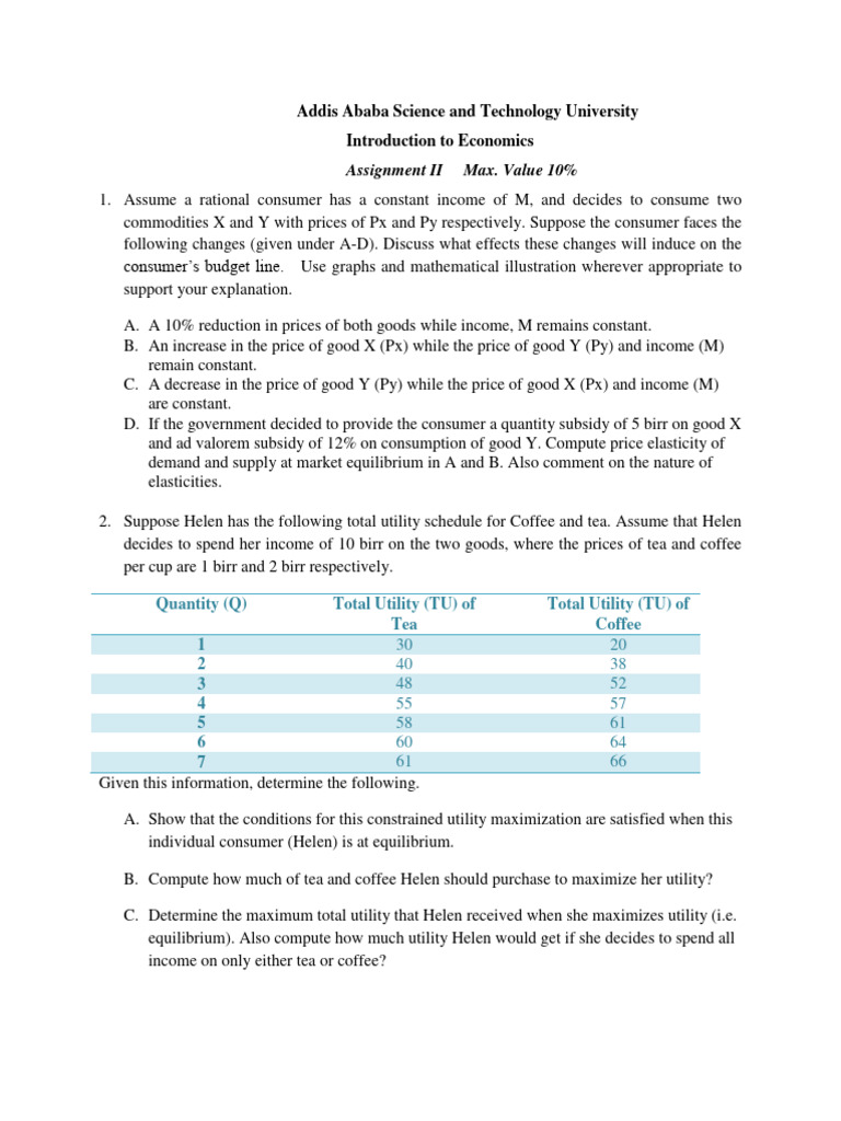 AASTU Assignment | PDF | Demand | Utility