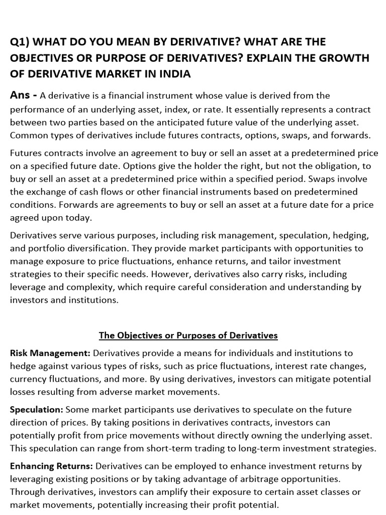 Understanding Derivatives and Risks | PDF | Derivative (Finance ...
