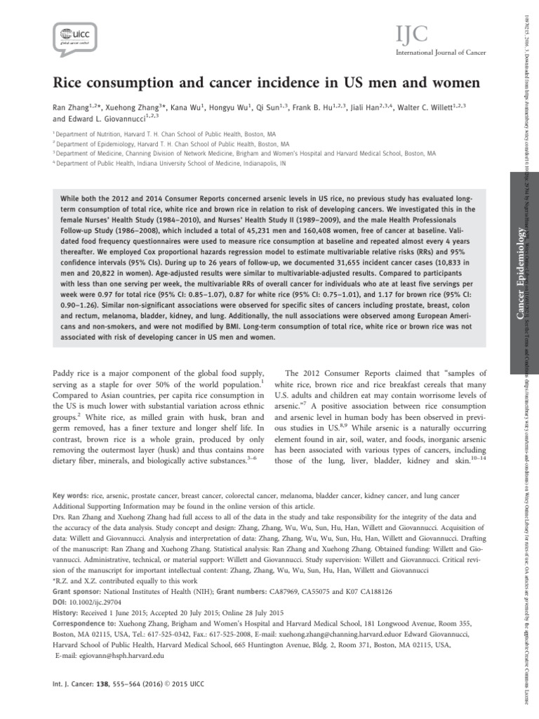 Intl Journal of Cancer - 2015 - Zhang - Rice Consumption and Cancer ...