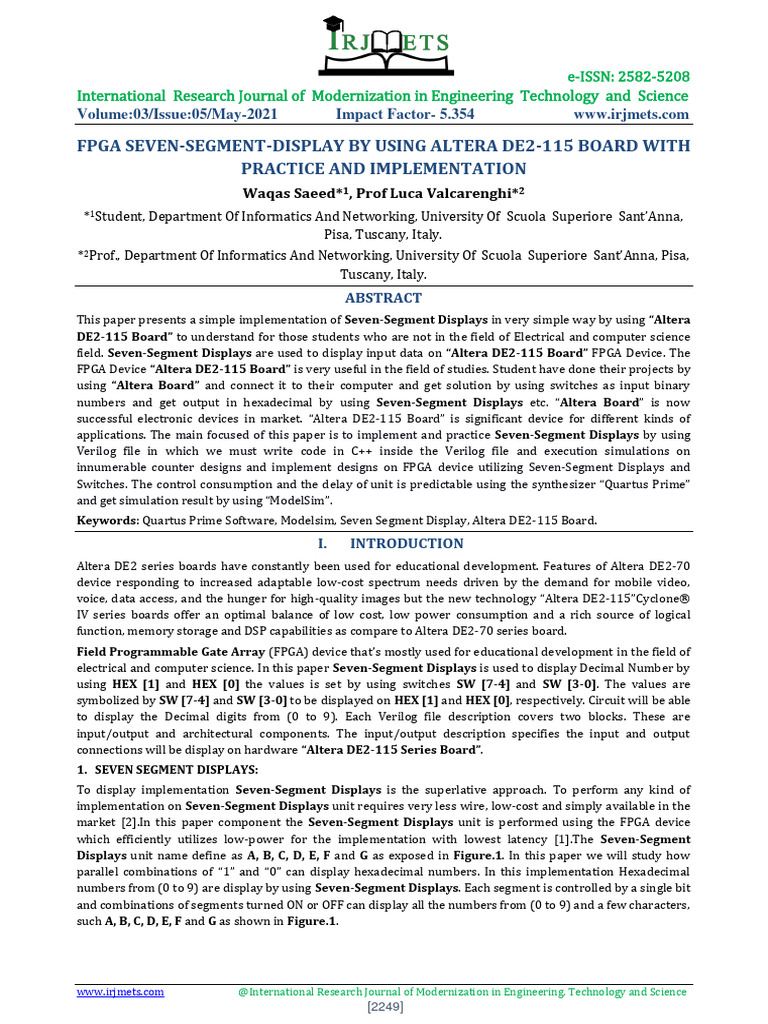 Fpga Seven-Segment-Display by Using Altera De2-115 Board With Practice and Implementation ...