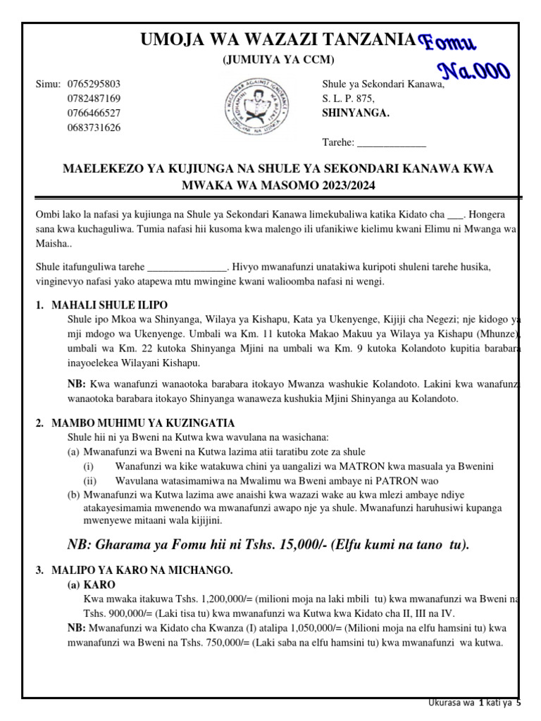 Kanawa Joining Instruction 2024 | PDF