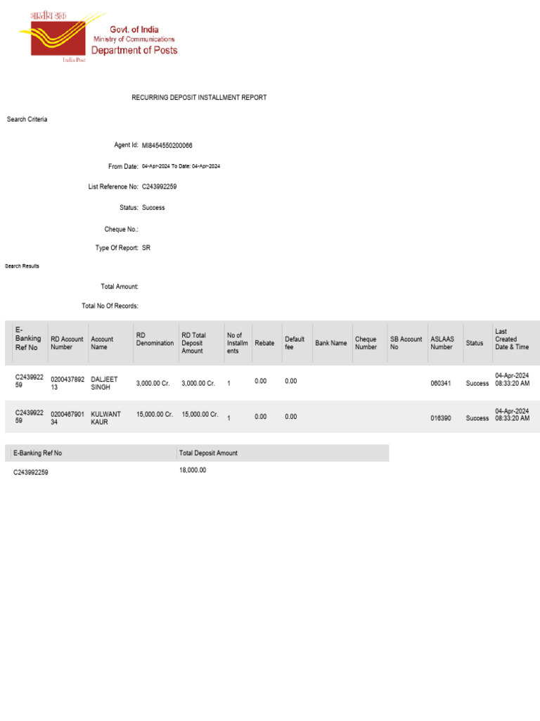 RDInstallmentReport04 04 2024 | PDF | Banking Technology | Banking