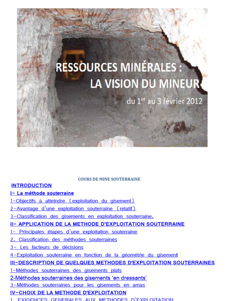 Mines souterraine 2023 | PDF | Exploitation minière