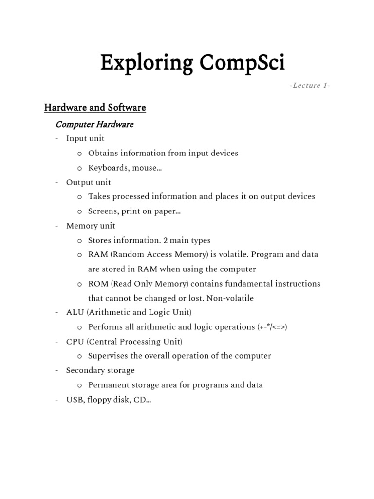 Exploring Cs Lecture 1 Notes Pdf Computer Data Storage C