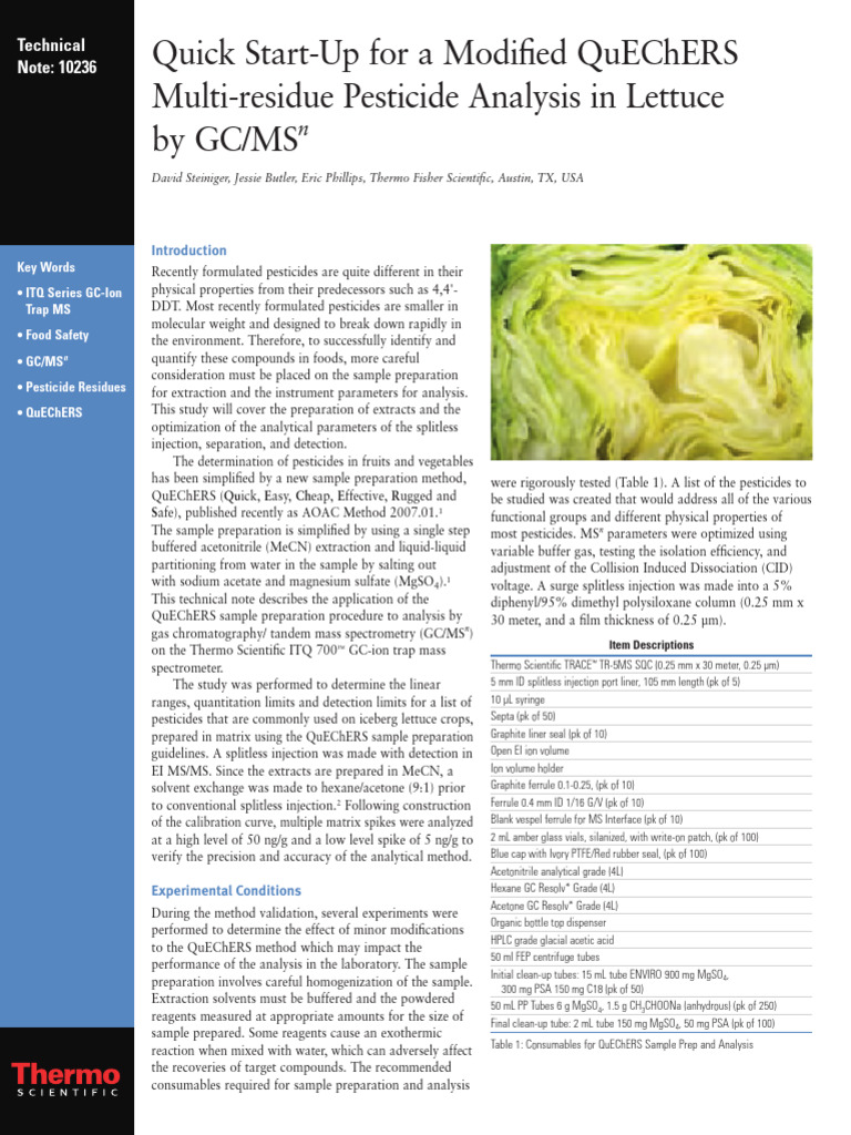 Quick Start-Up For A Modified QuEChERS | PDF | Mass Spectrometry ...