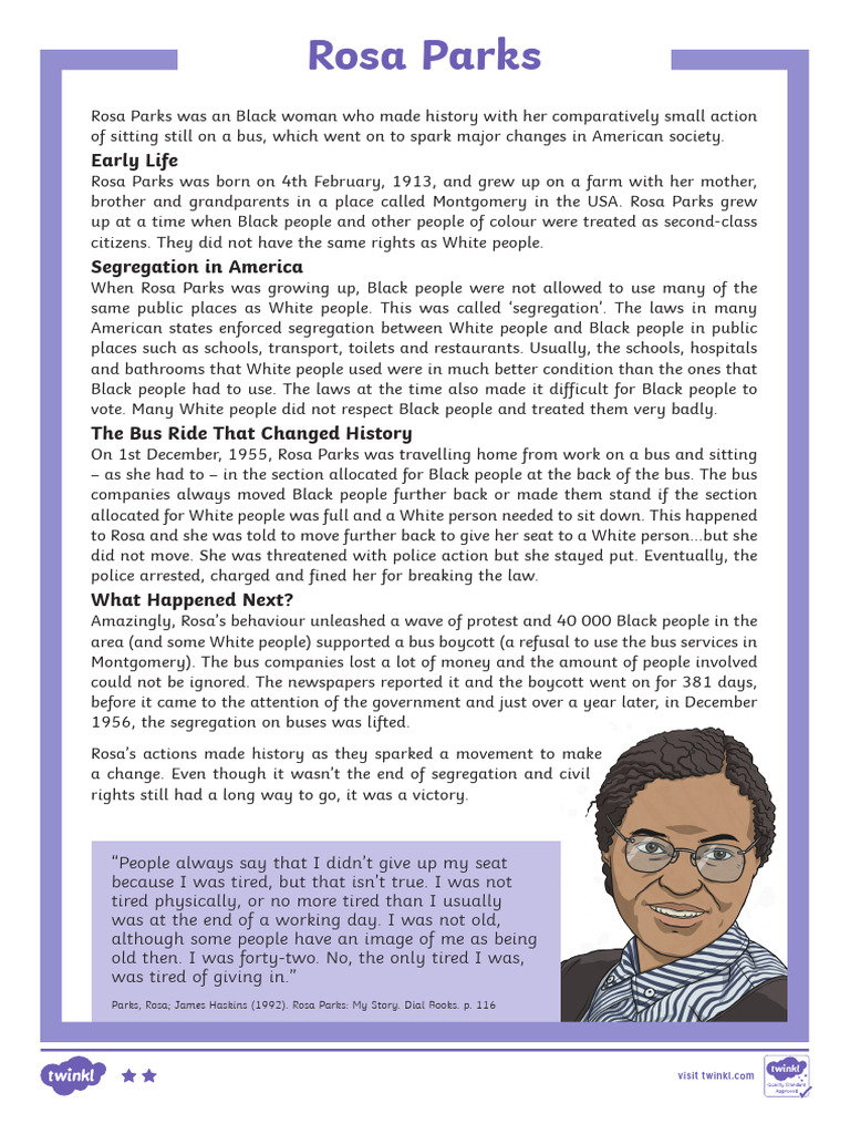 Ks2 Rosa Parks Differentiated Reading Comprehension Activity Ver 10-5-7 ...