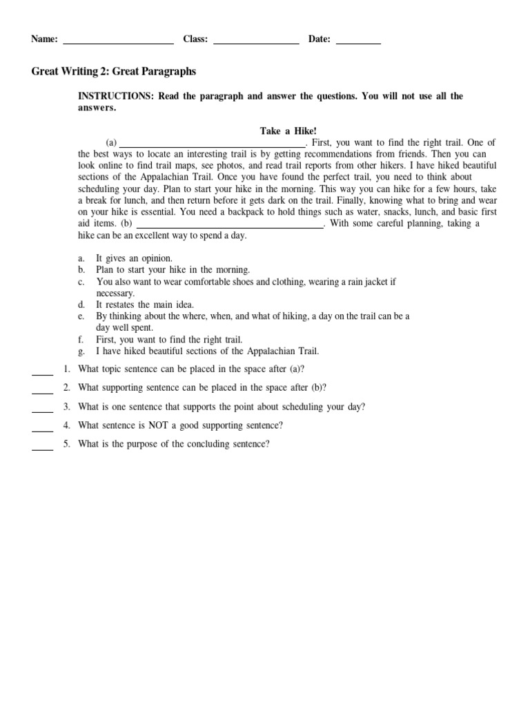 Great Writing 2: Paragraph Structure Guide | PDF | Hiking | Punctuation