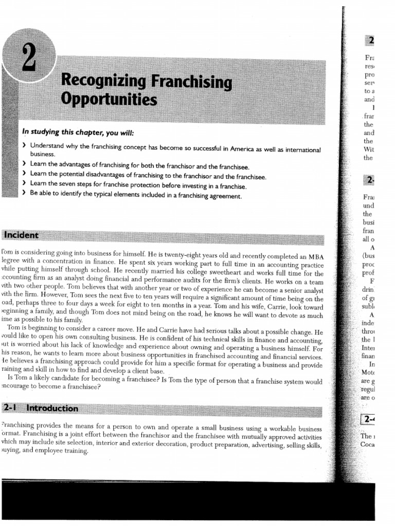 FRANCHISING - Chapter 2 (Recognizing Franchising Opportunities) | PDF