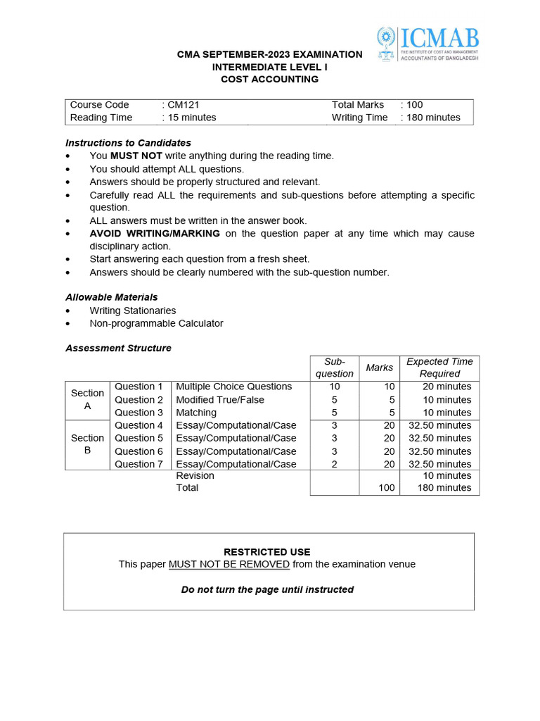 CMA Inter Exam Passing Marks Guide | PDF | Cost | Cost Accounting