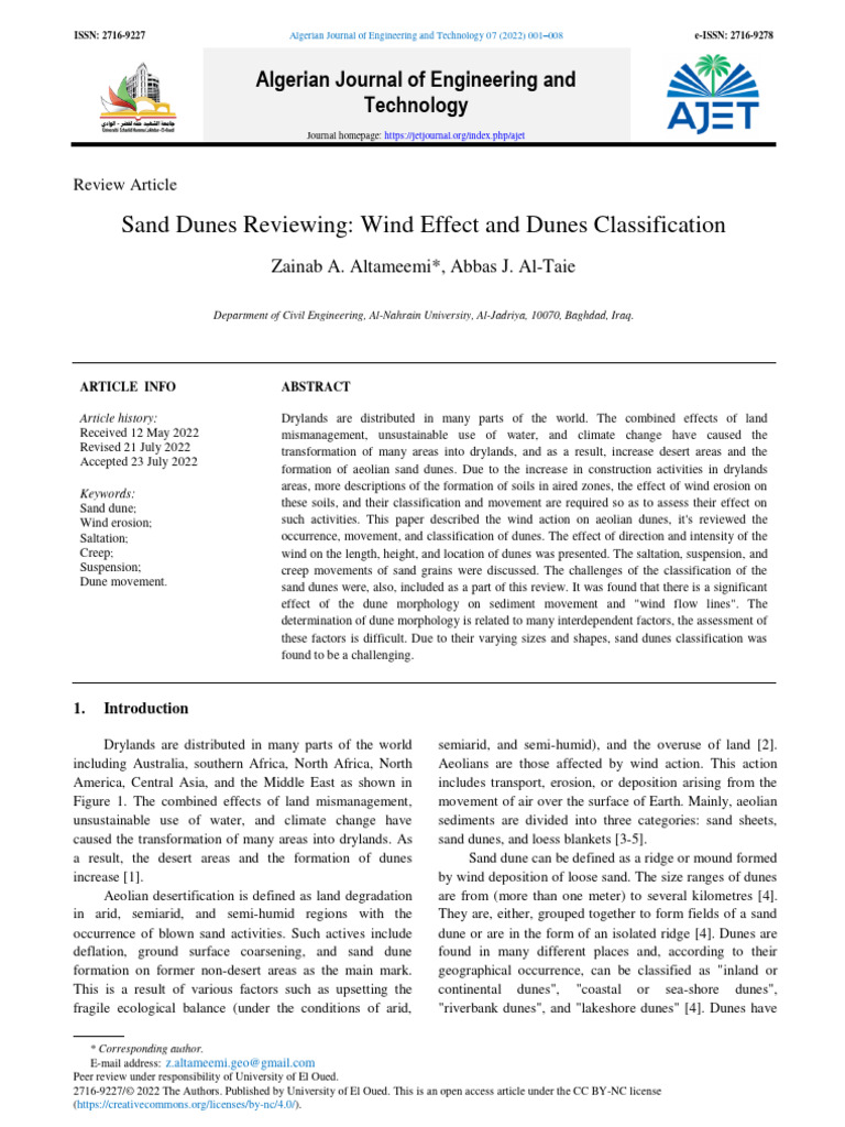 Sand Dunes Reviewing: Wind Effect and Dunes Classification | PDF | Dune | Erosion