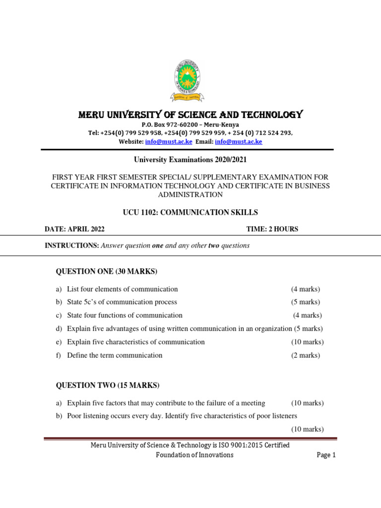 Communication Skills Exam Guide | PDF | Communication | Human Communication