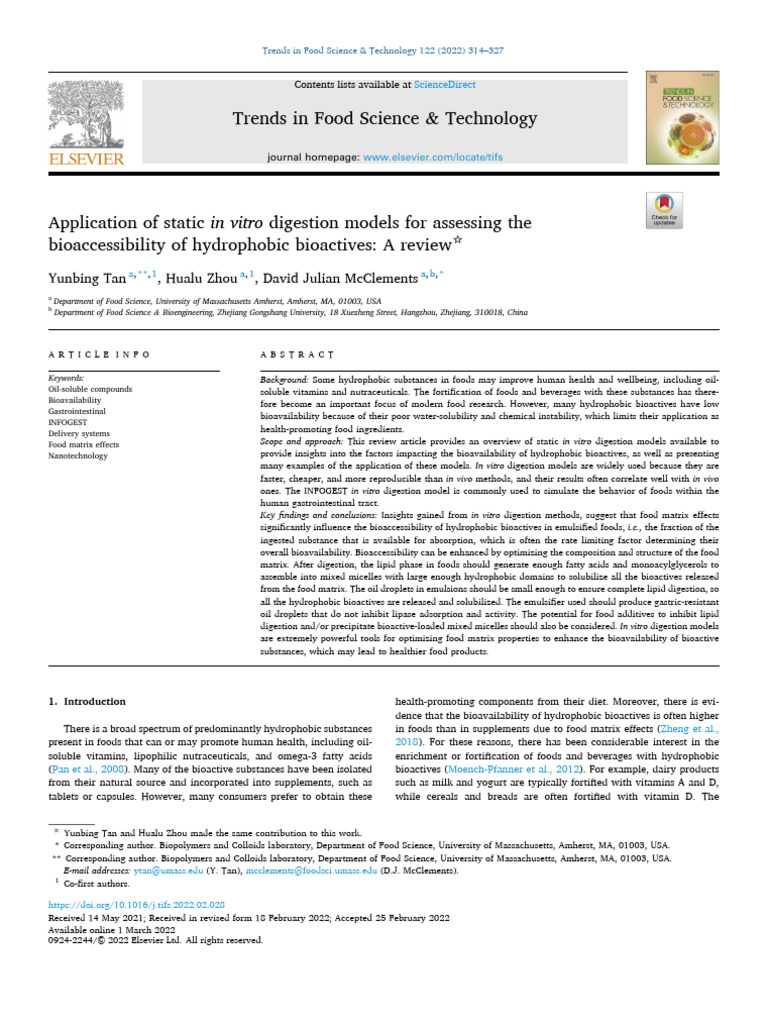 2022 Application of Static in Vitro Digestion Models For Assessing The ...