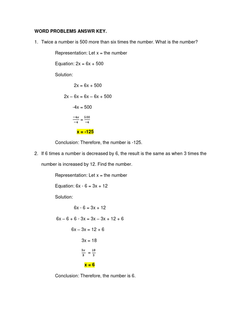 Word Problem-Answer Key | PDF | Length | Elementary Mathematics