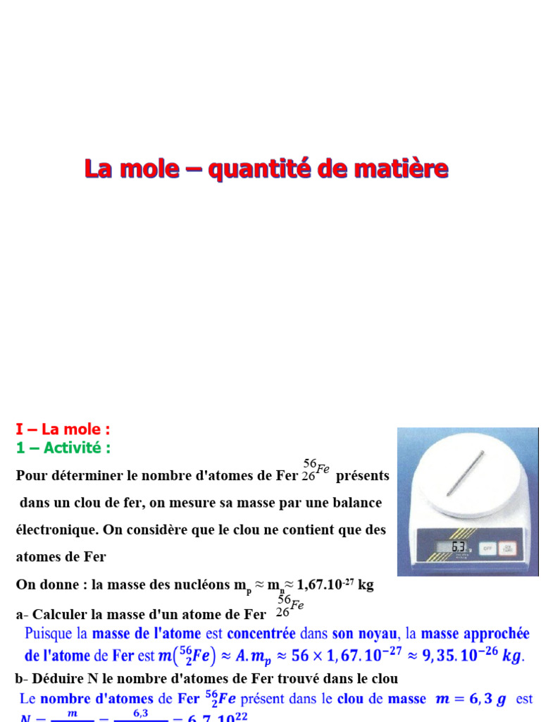 Introduction à la mole et aux gaz | PDF | Mole (unité) | Pression