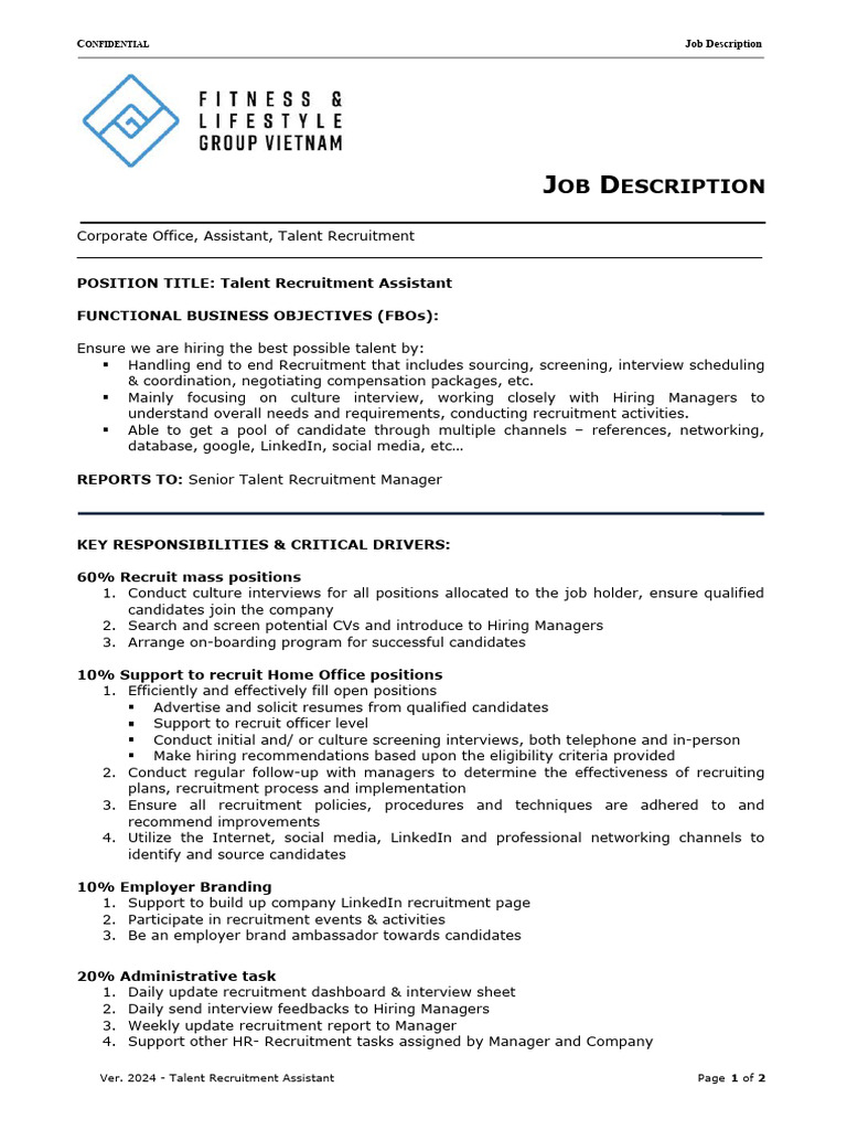 JD - Talent Recruitment Assistant | PDF | Recruitment | Business