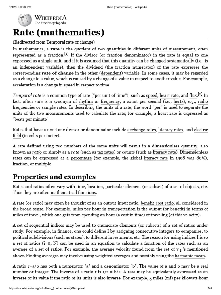 Rate (Mathematics) | PDF | Mathematics | Metrology