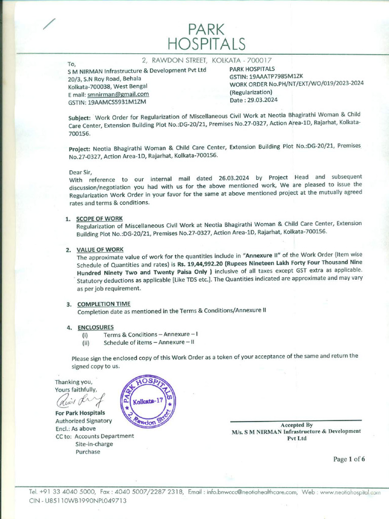 PH NT EXT WO 019 2023 2024 Dated - 29.03.2024 - S - M - Nirman - Civil ...