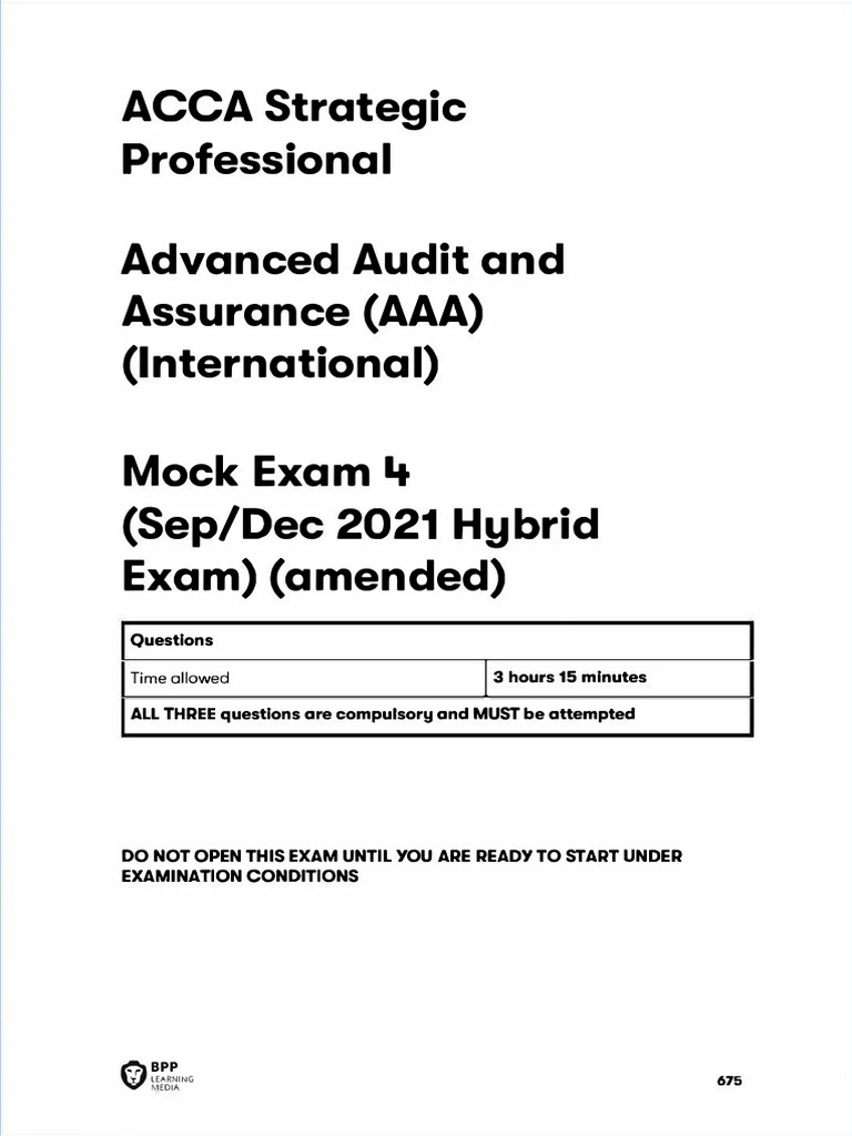 AAA - Mock Exam 4 | PDF | Risk | Audit
