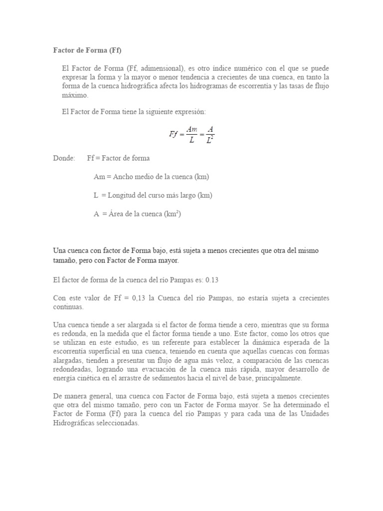 Factor de Forma en Cuencas Hidrográficas | PDF