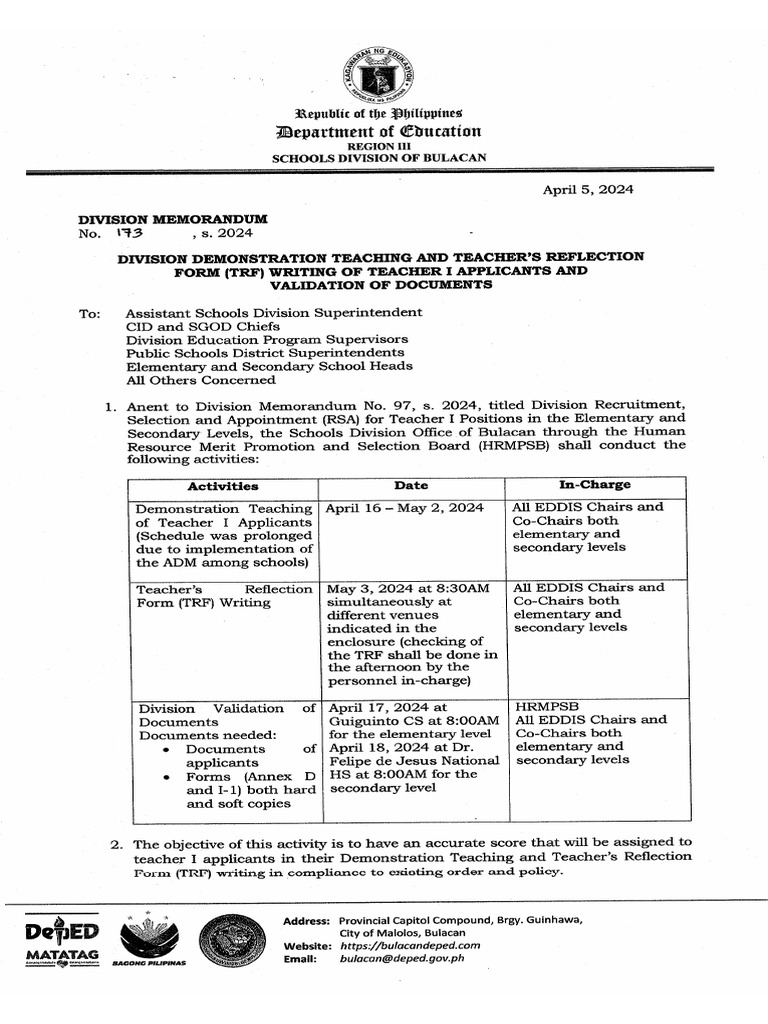 Division Memorandum No 173 S 2024 1 | PDF