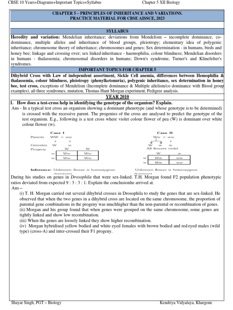 Chapter - BIOLOGY XII PYQ | PDF | Dominance (Genetics) | Genotype
