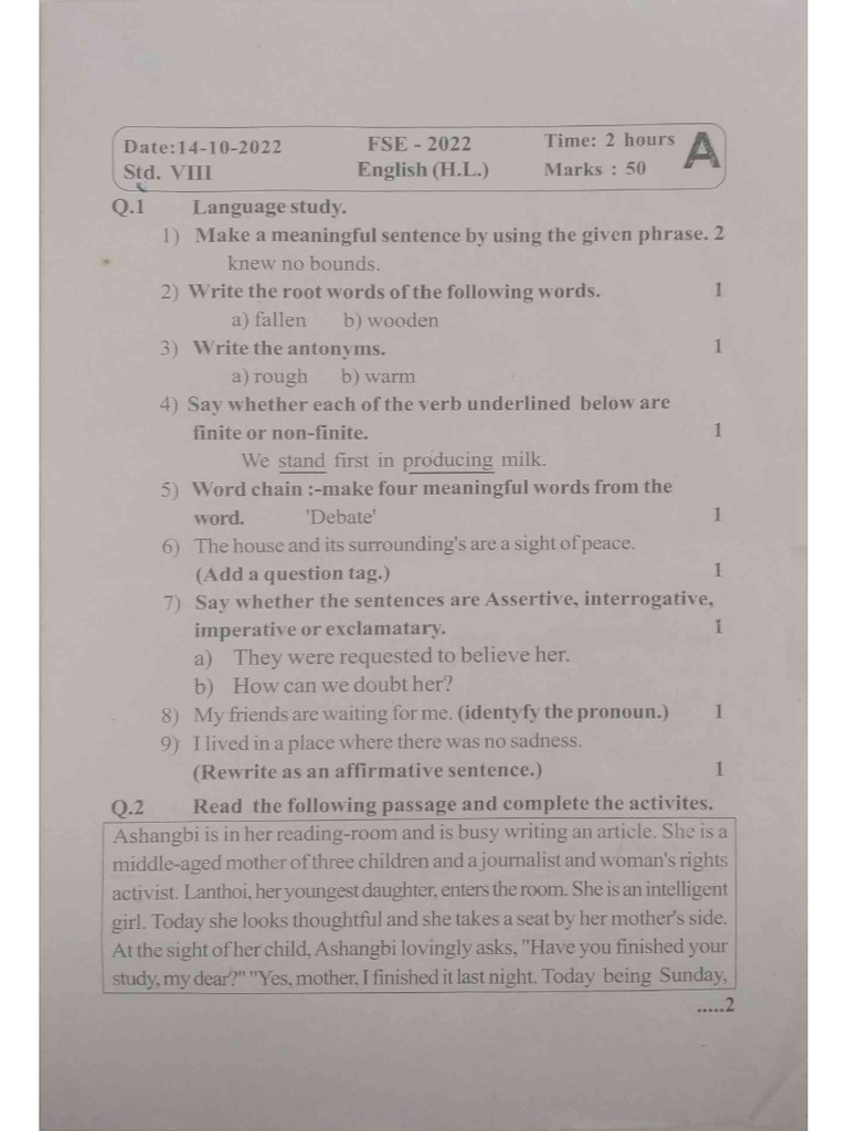 English Paper Pattern | PDF