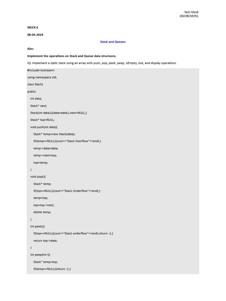 Week 06 Pdf Queue Abstract Data Type Computer Programming
