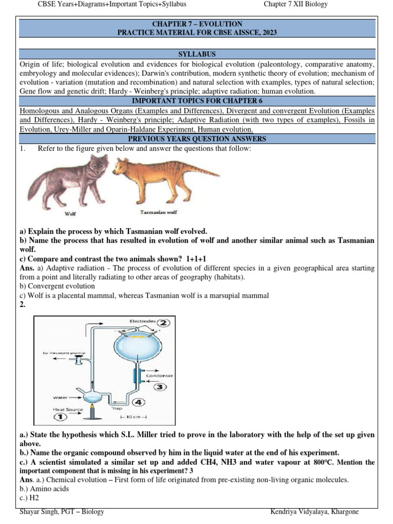 CBSE Class 12 Biology: Evolution | PDF | Evolution | Gene