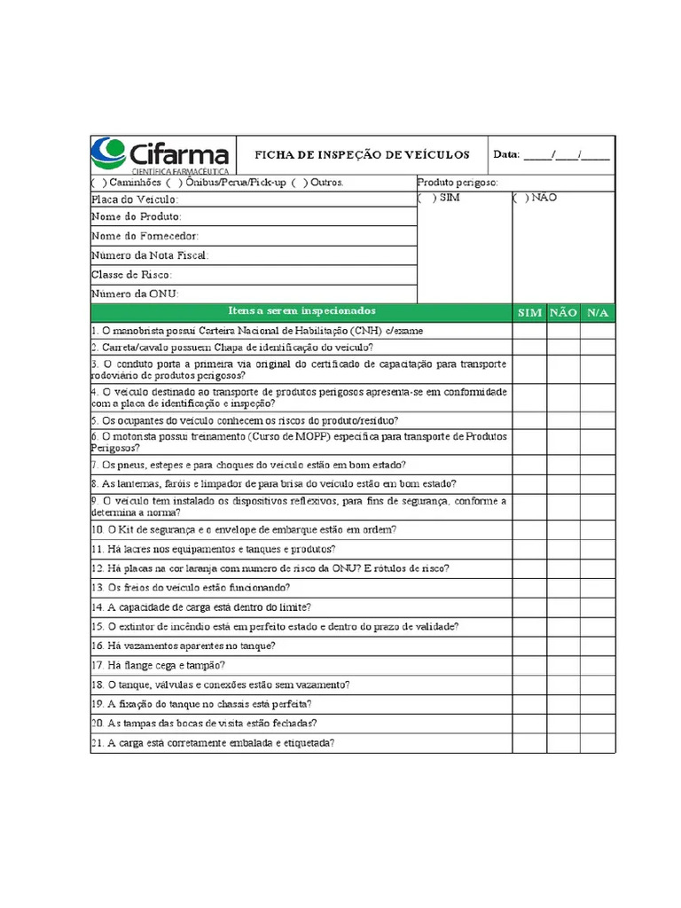 Ficha de Inspeção | PDF