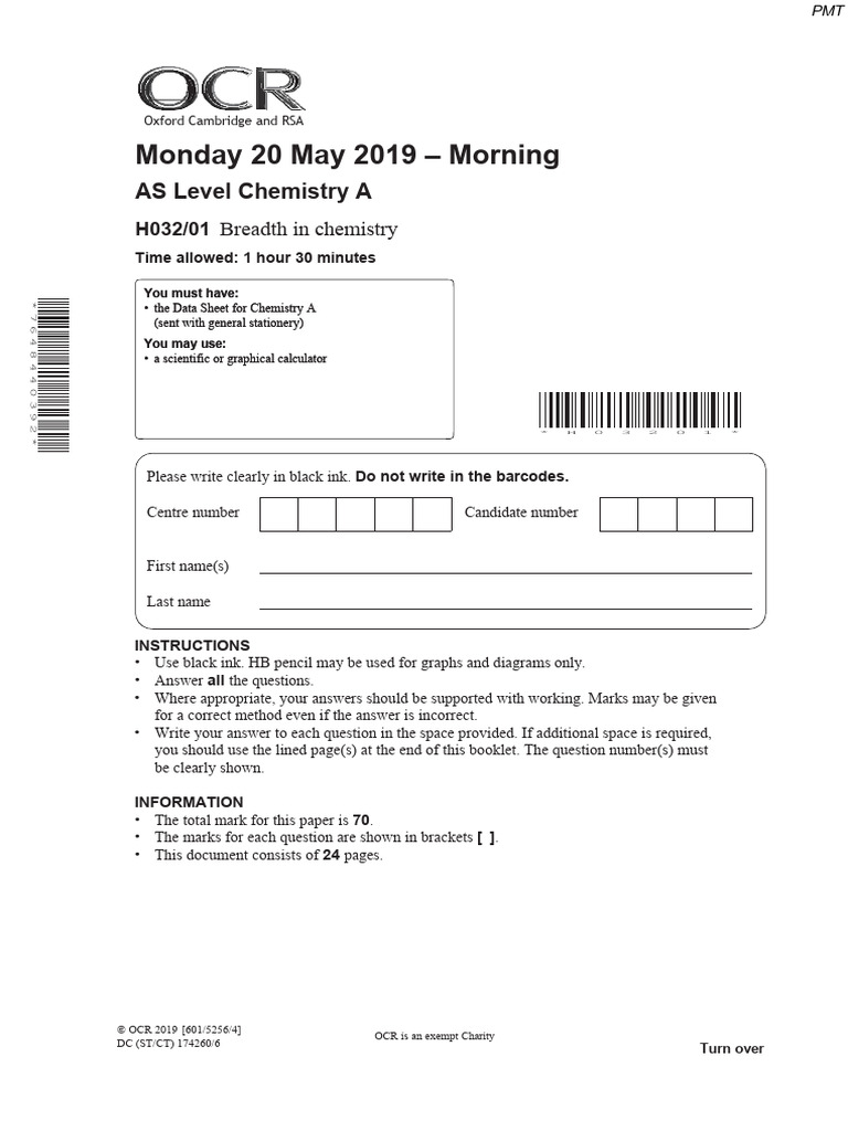 June 2019 QP - Paper 1 OCR (A) Chemistry AS-level | PDF | Chemical ...