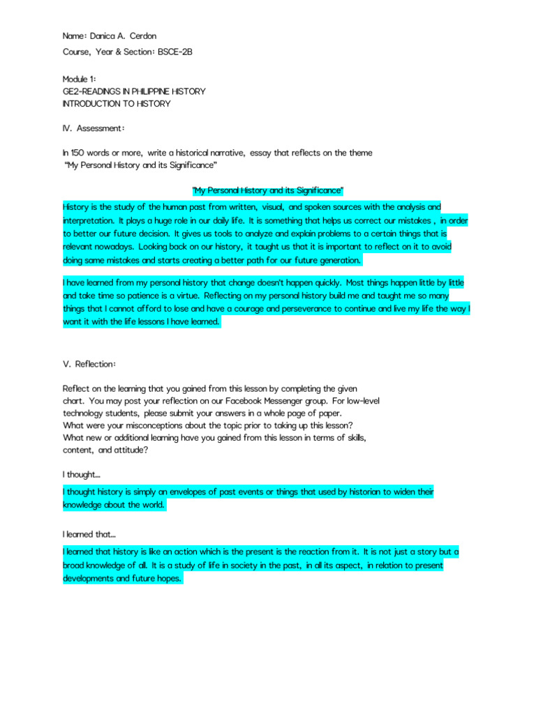 Personal History Reflection Essay | PDF | Science & Mathematics