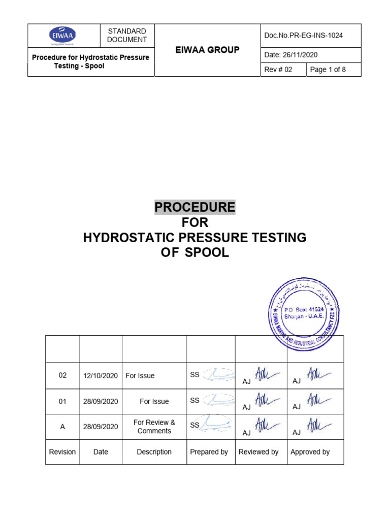 Hydrostatic Pressure Testing Procedure | PDF | Leak | Mechanical ...
