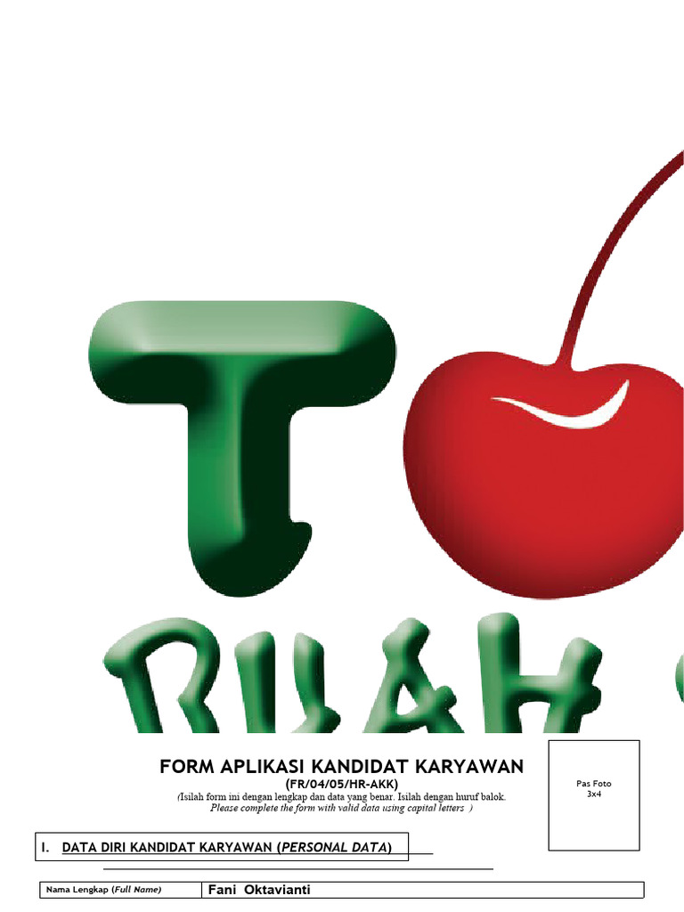 Form Karyawan Total - Fani Oktavianti - Store Crew Kasir | PDF