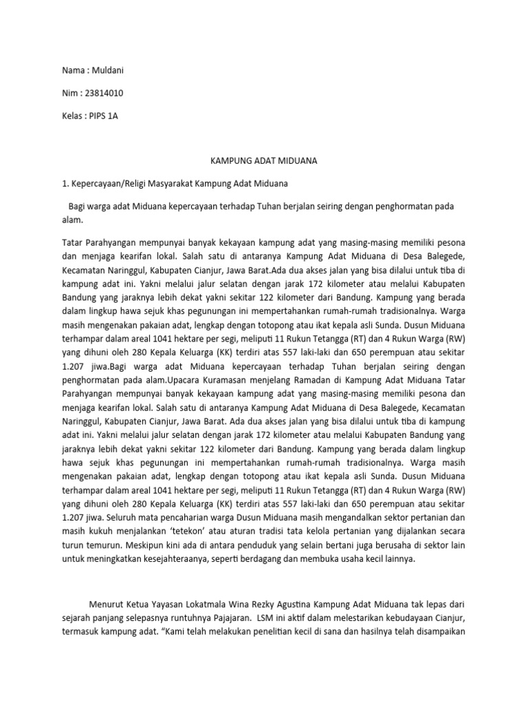Ciri Khas dan Sejarah Kampung Miduana | PDF
