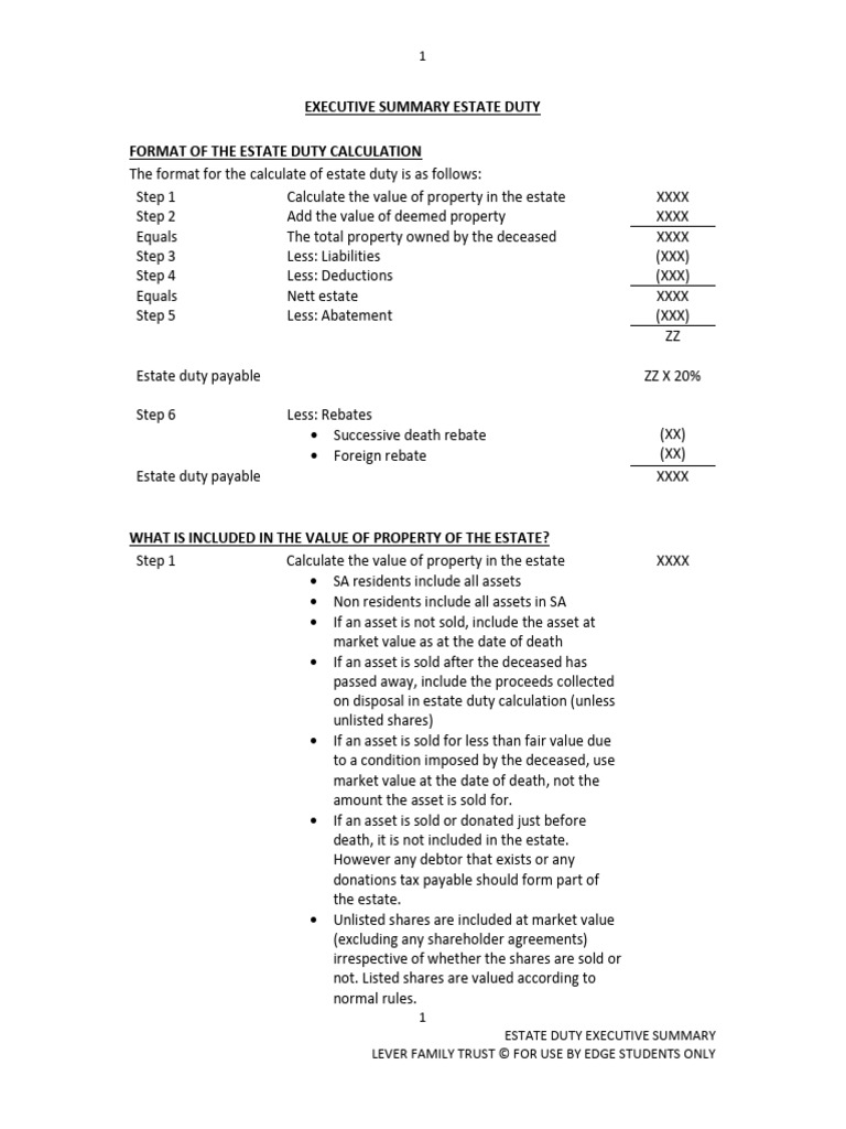 03 - Estate Duty Summary | PDF | Inheritance Tax | Tax Refund