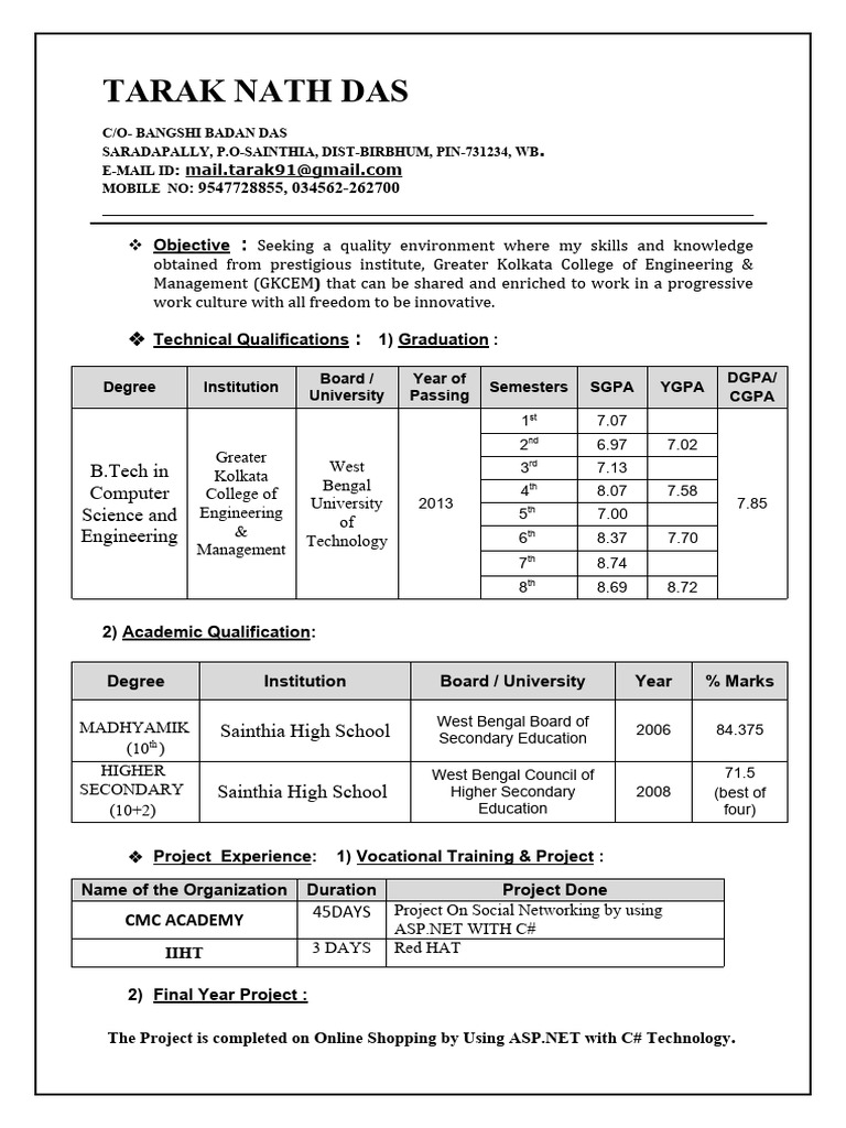 Tarak Nath Das CV | PDF