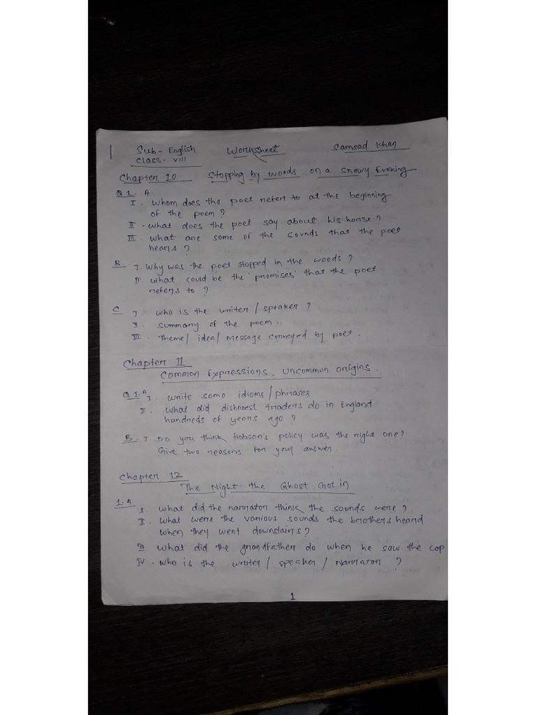 English Worksheet Class 8 | PDF