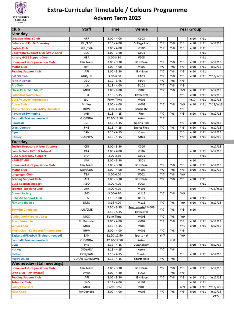 PRINT VERSION Colour Programme Extra-Curricular Timetable Sept 2023 ...