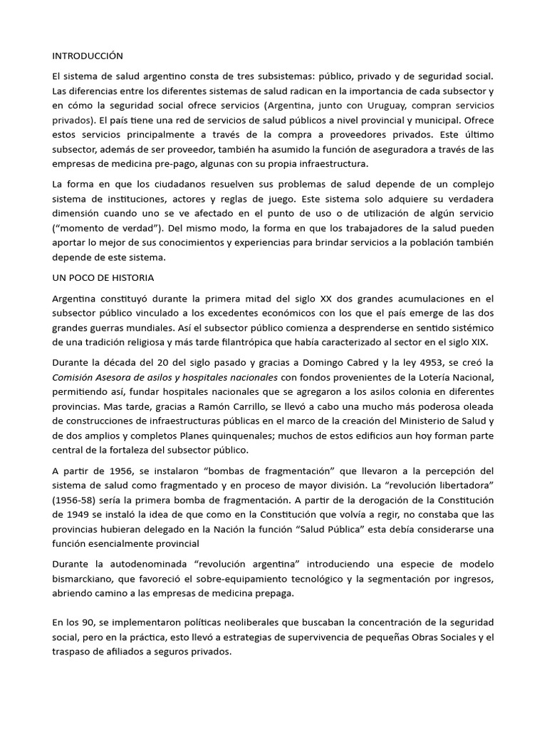 Resumen Organizacion Servicios Salud | PDF | Argentina | Hospital