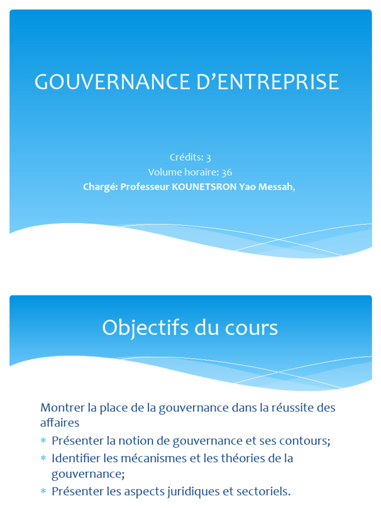 GOUVERNANCE D'ENTREPRISE - Master 2024IPM | PDF | Gouvernance d'entreprise | Partie prenante