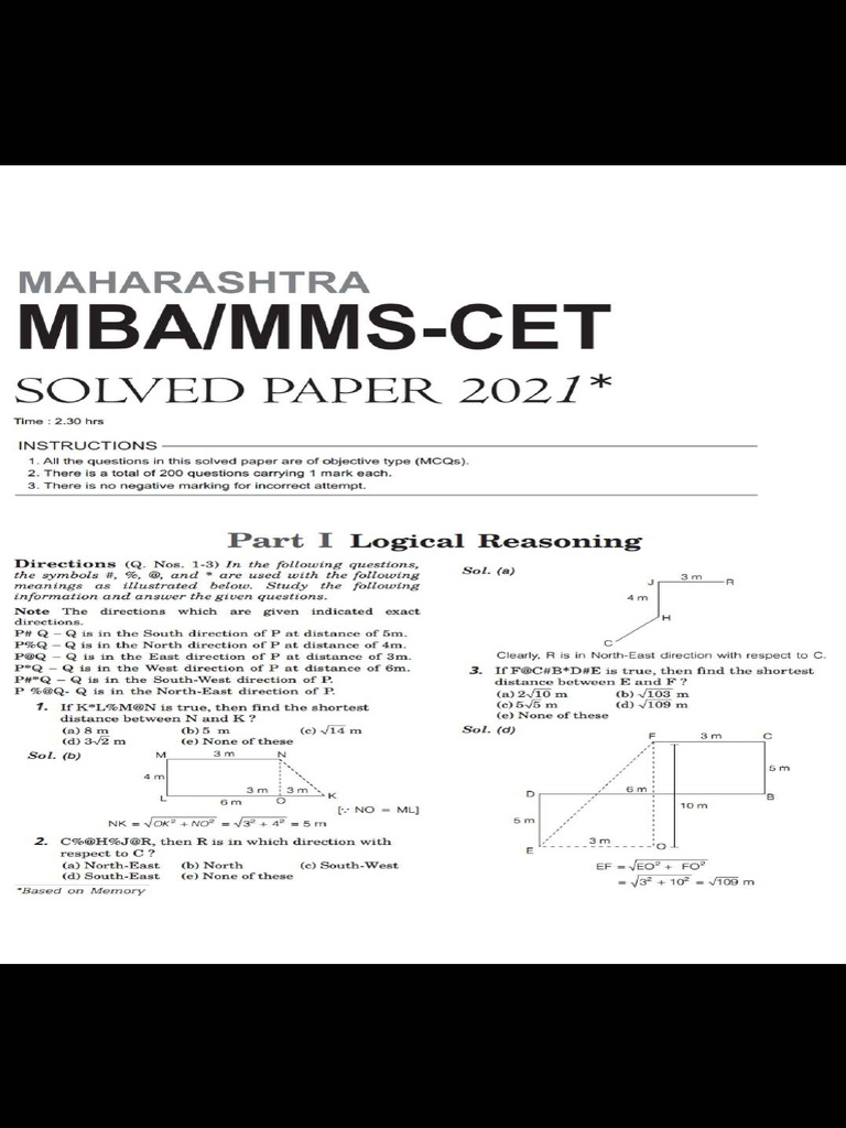 MBA CET Paper 2021 | PDF