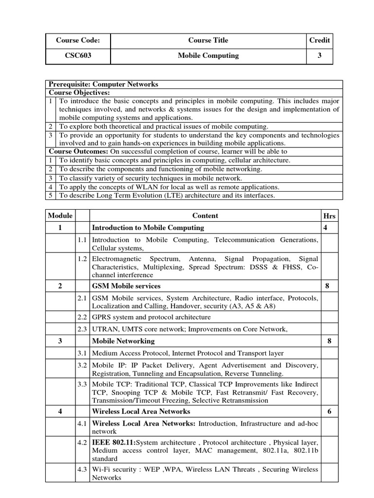 Mobile Computing Course Overview | PDF | Computer Network | Internet Protocol Suite