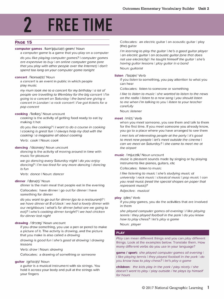 Outcomes Elementary VocabularyBuilder Unit2 | PDF