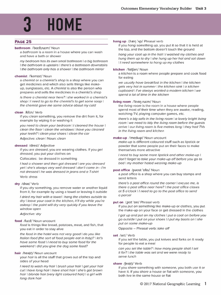 Outcomes_Elementary_VocabularyBuilder_Unit3 | PDF