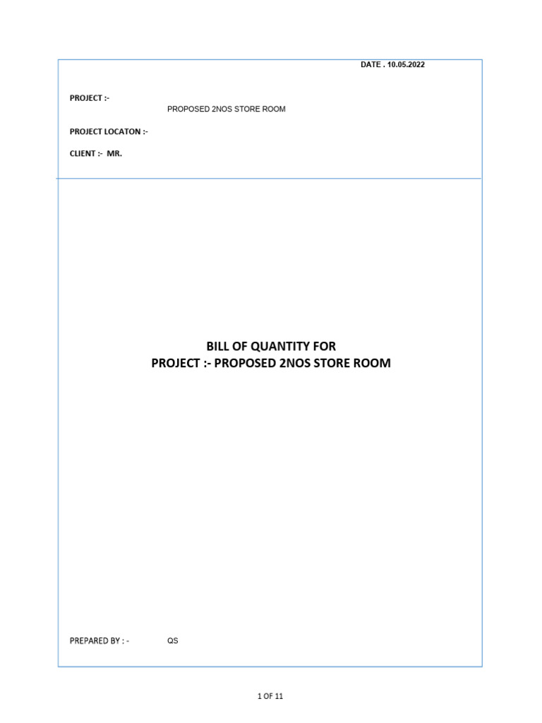 Bill of Quantity For Project:-Proposed 2nos Store Room: Project ...